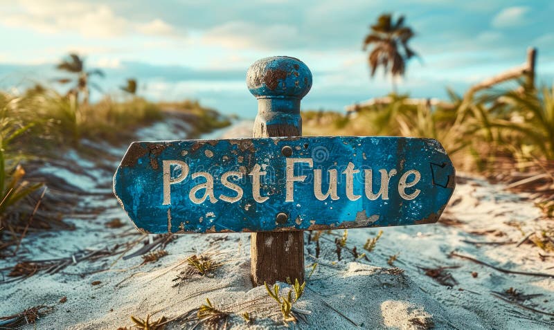 Crossroad Signpost with Past and Future Directions Against a Clear Sky ...