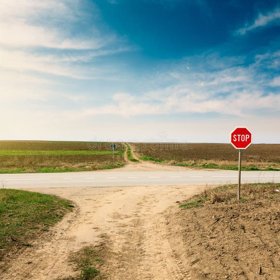 Crossroad with Warning Sign for Priority Road Stock Photo - Image of ...