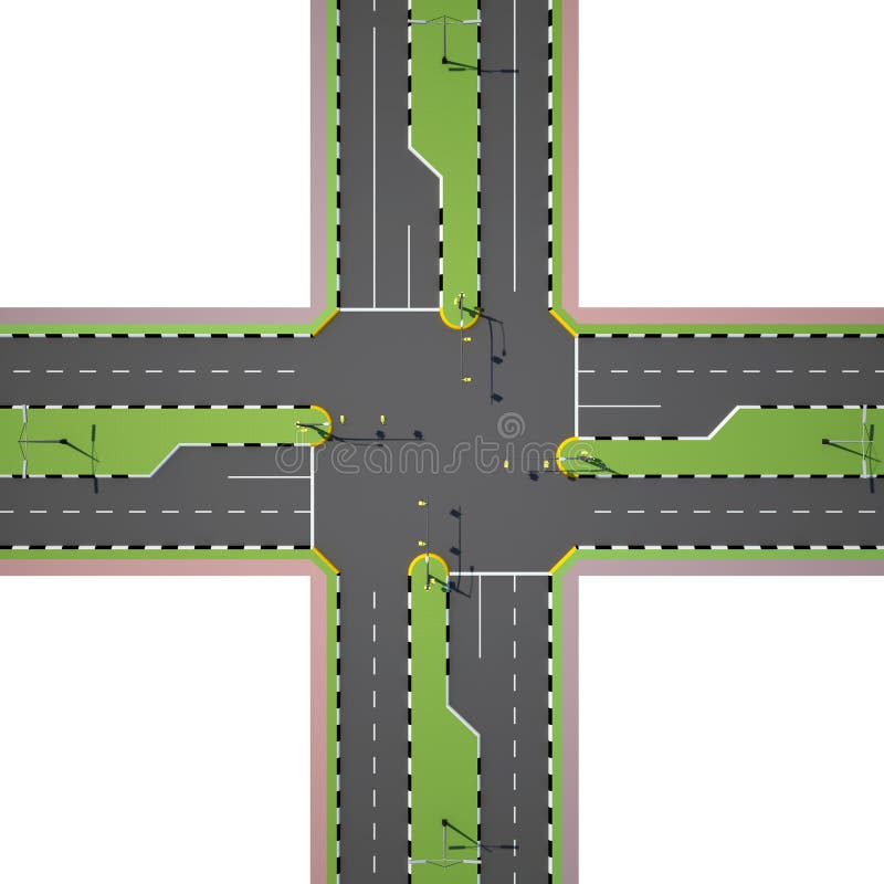 3d Illustration Of Simple Road Intersection. Stock Illustration ...