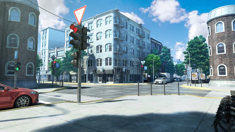 Crossroads in the City Day Exterior Scene 3d Render Stock Illustration ...
