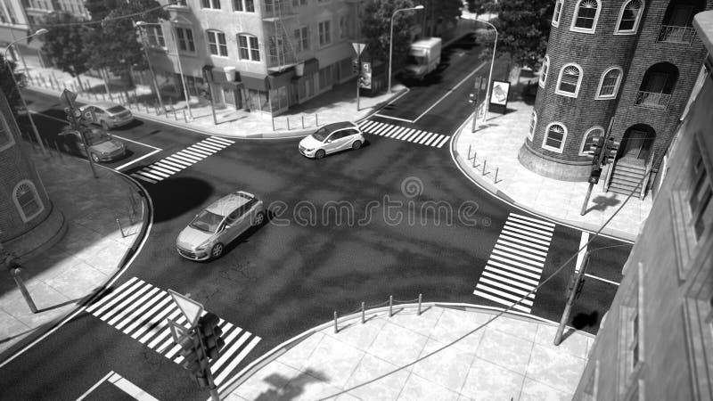 Crossroads in the City Day Exterior Scene 3d Render Stock Illustration ...