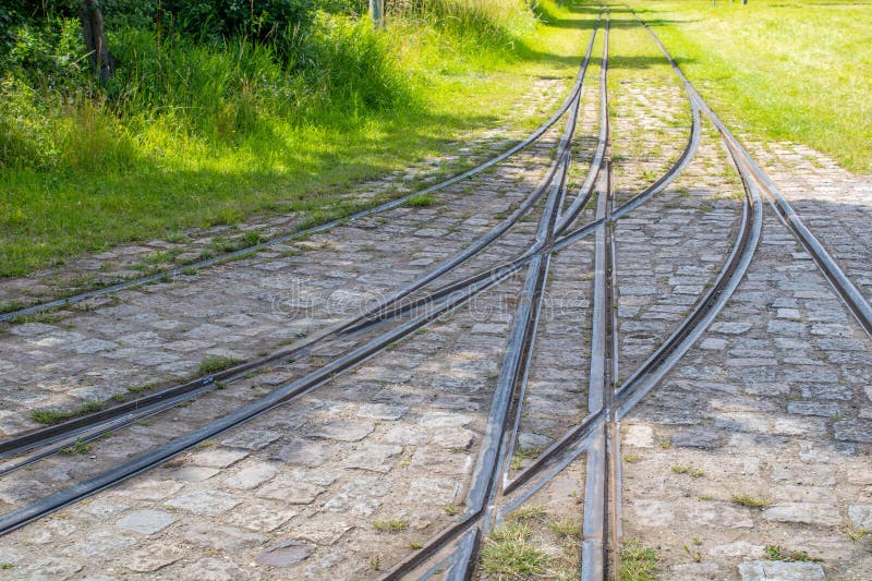 Crossroads of Dual Guage Tram Tracks Stock Photo - Image of road, metal ...