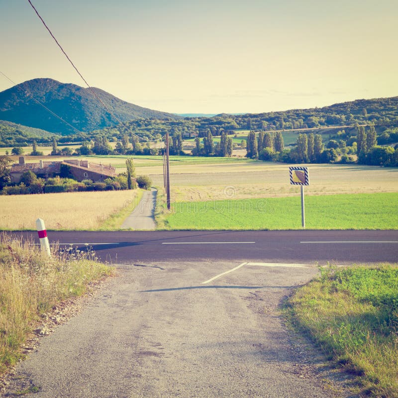 Crossroads stock photo. Image of countryside, mountain - 87666814
