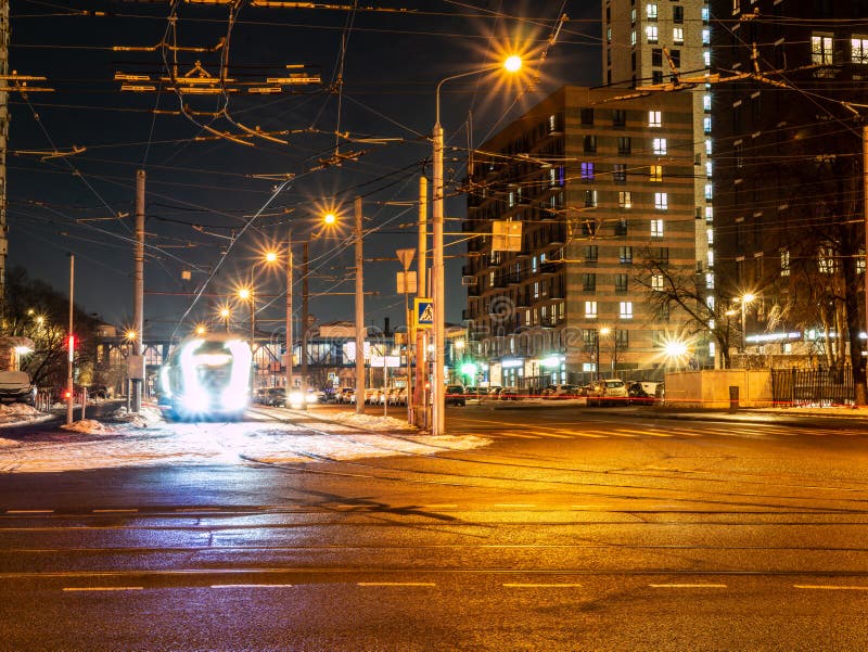 The Crossroads of the Night City on a Long Exposure Stock Image - Image ...