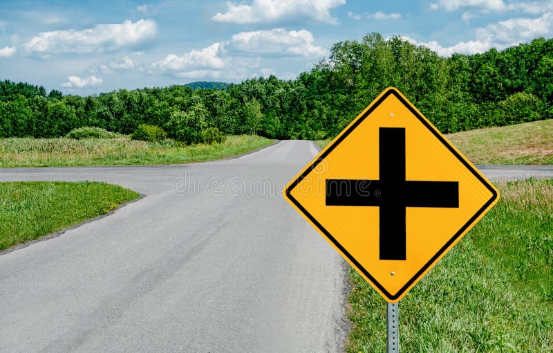 Crossroads with Confusing Directional Arrow Sign Stock Photo - Image of ...