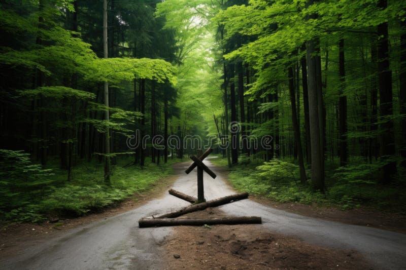 Crossroads Splitting in a Dense Forest Stock Photo - Image of path ...