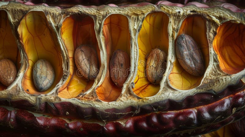A Crosssection of a Cacao Fruit Showcasing the Layers of Pulp and Seeds ...
