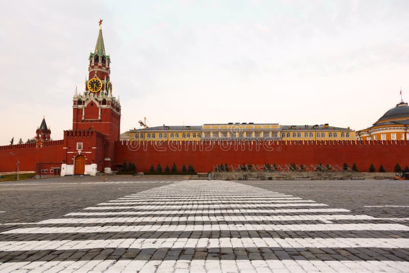 Crosswalk at an Empty Red Square Stock Image - Image of famous, walls ...