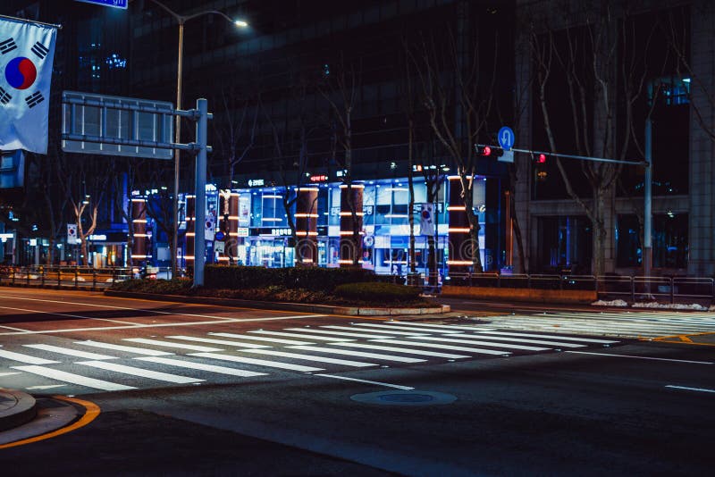Crosswalk in Seoul at Night, South Korea Editorial Photo - Image of ...