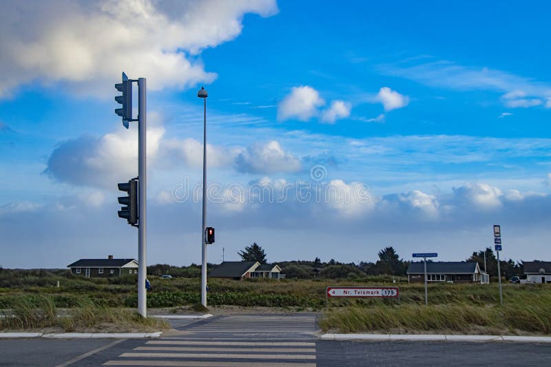 A Crosswalk and a Traffic Light on the Island of Rømø in Denmark ...