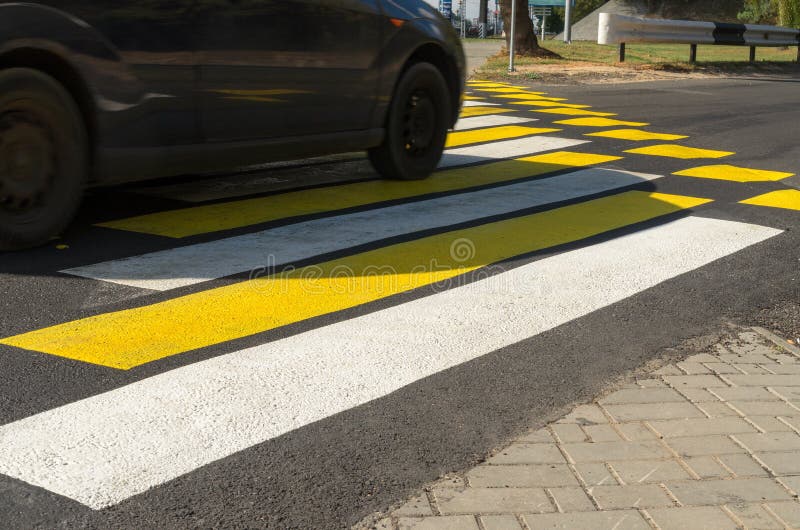Crosswalk Yellow-white Warning Bright Color. Stock Photo - Image of ...
