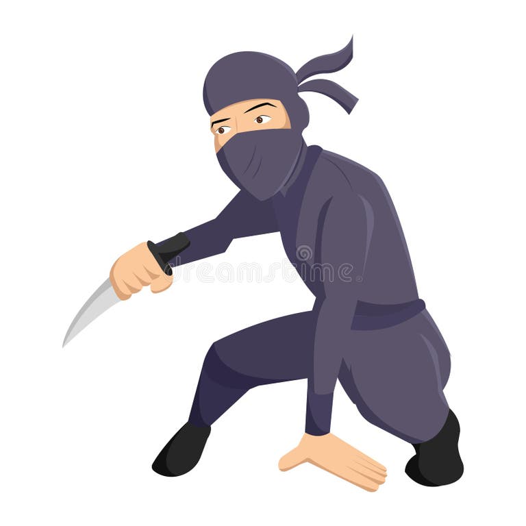 Crouching Ninja with Dagger. Vector Stock Vector - Illustration of ...