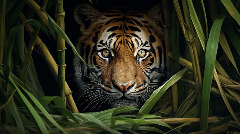 A Crouching Tiger and Its Gaze Fixed Intently Ahead Stock Illustration ...