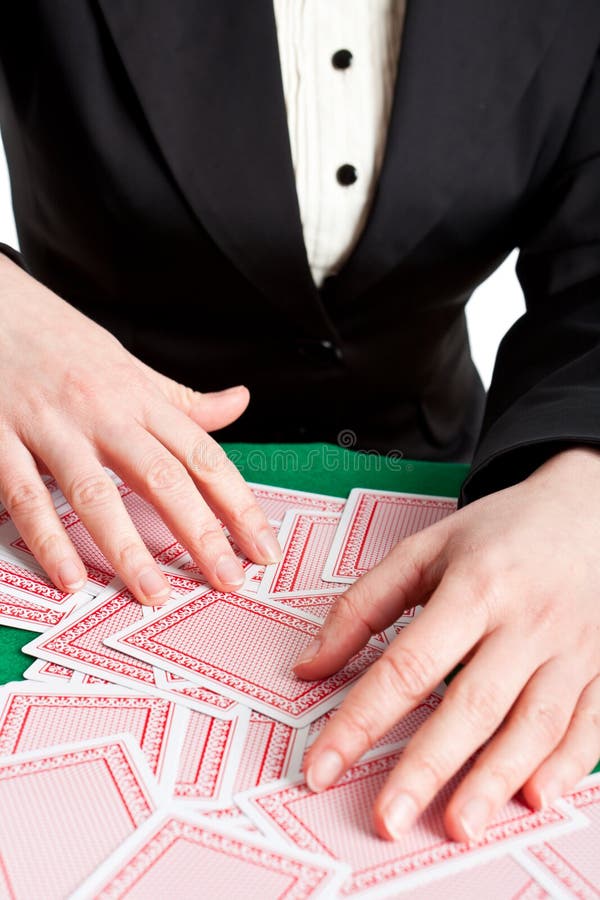Croupier Mixing Cards On A Table Picture. Image: 8415325