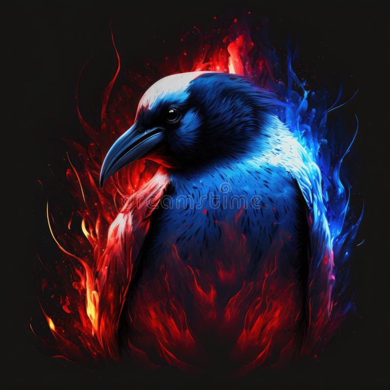 Crow in Angry Red Flame. Ai Generated Stock Illustration - Illustration ...