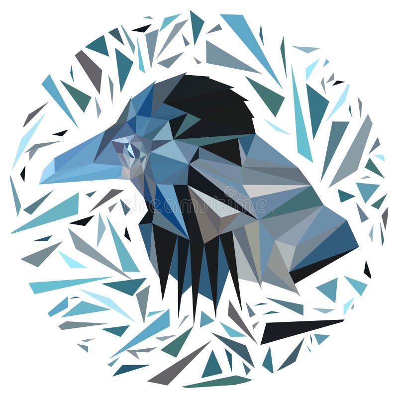 Crow in Azure Tones Framed by Triangles Scattered in a Circle Stock ...