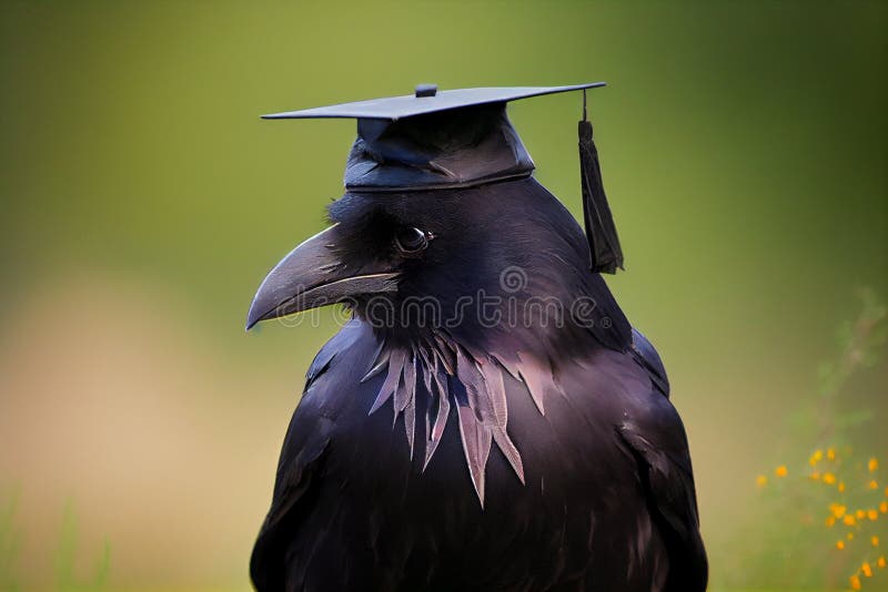 Crow with Bachelor Cap Outdoors Stock Illustration - Illustration of ...