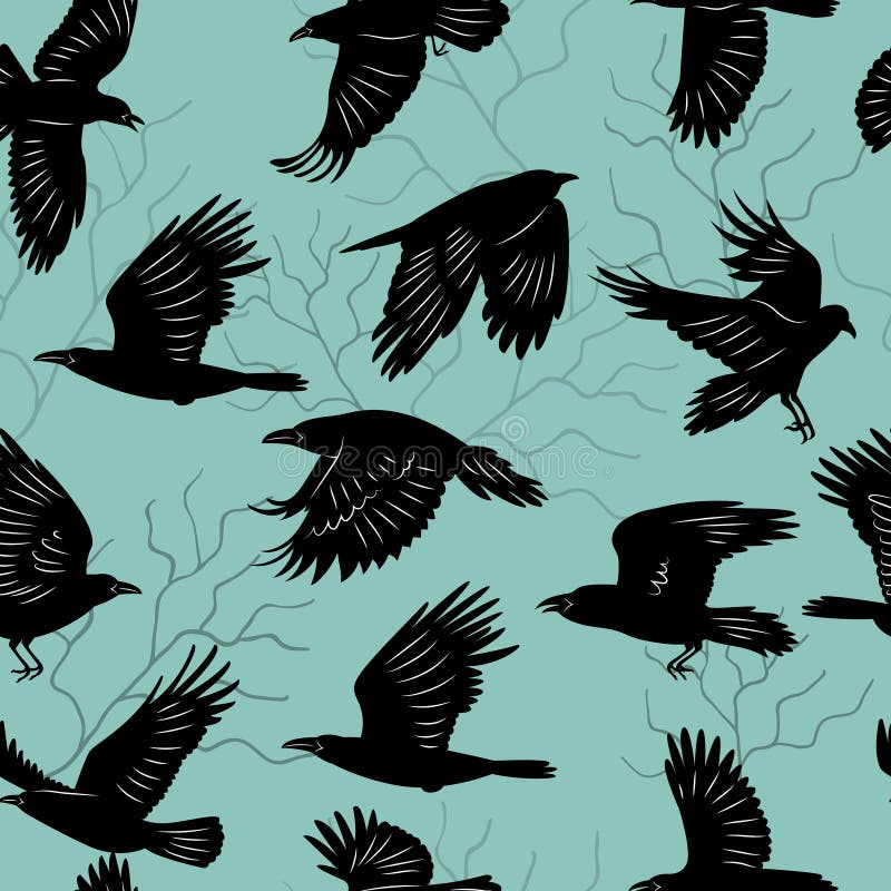 Crow Birds. Flying Ghotic Birds Silhouettes Recent Vector Dark Animals ...