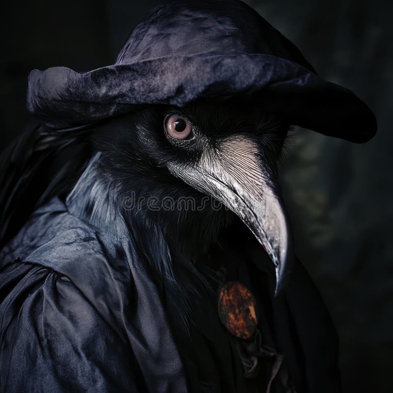 A Crow in a Black Cloak with a Mysterious Expression at Twilight Stock ...