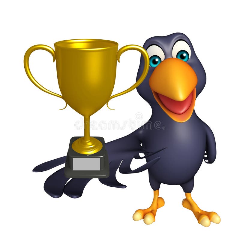 Crow Cartoon Character with Winning Cup Stock Illustration ...