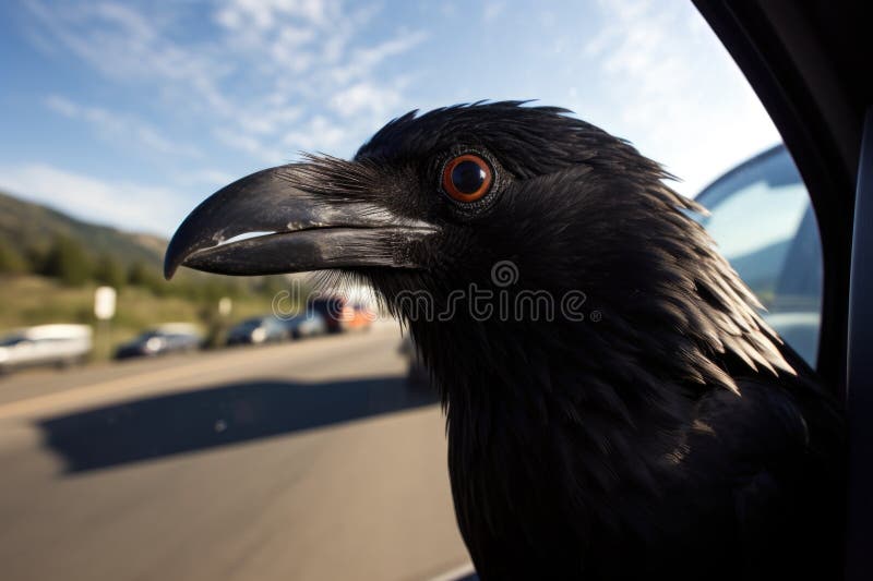 A Crow Cawing at Its Reflection in a Car Mirror Stock Image - Image of ...