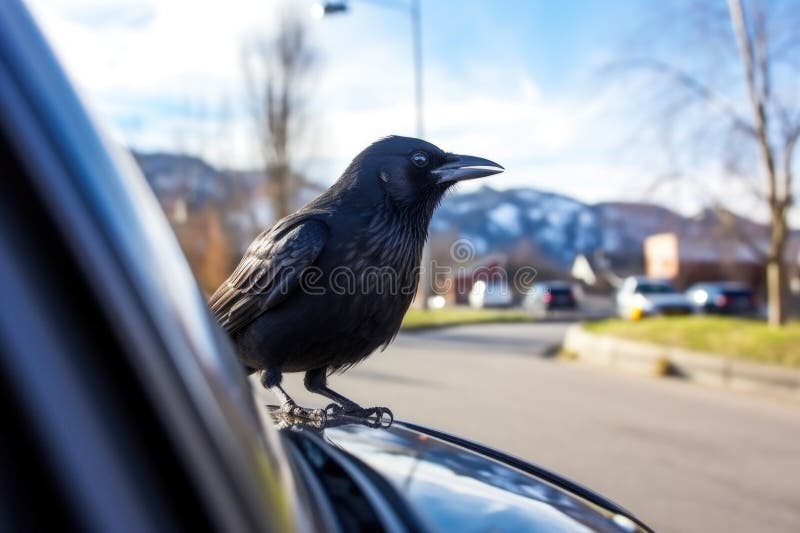 A Crow Cawing at Its Reflection in a Car Mirror Stock Photo - Image of ...