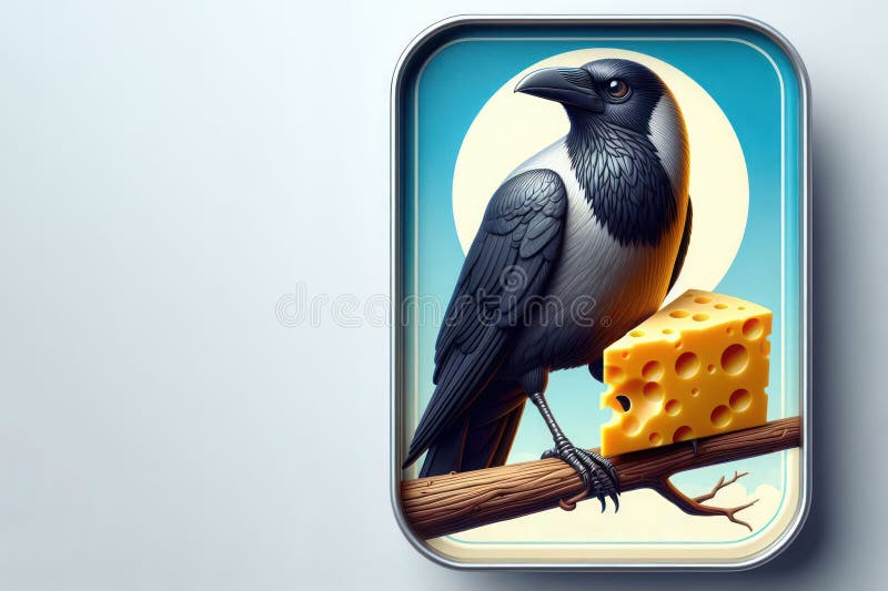 Crow with Cheese on a Branch. Place for Text. Stock Illustration ...