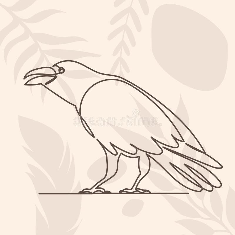 Crow Continuous Line Drawing, Sketch, on Abstract Background Stock ...