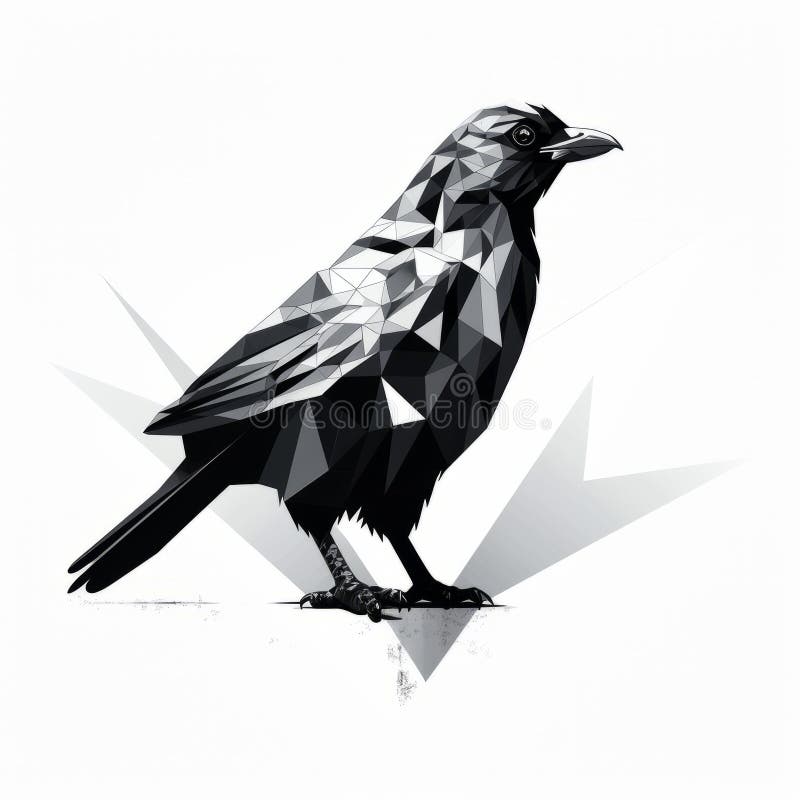 Angular Geometry: a Stunning Illustration of a Black and White Crow ...