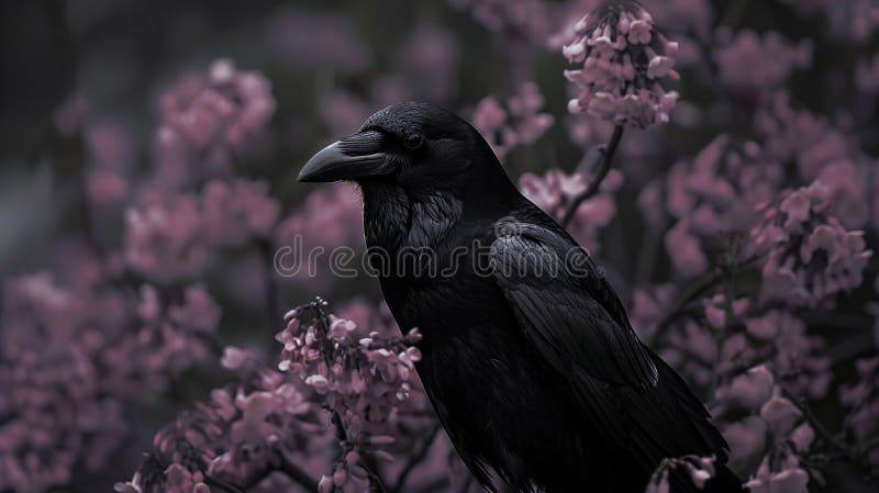 The Crow and Flowers on Background. Generative Ai Stock Illustration ...