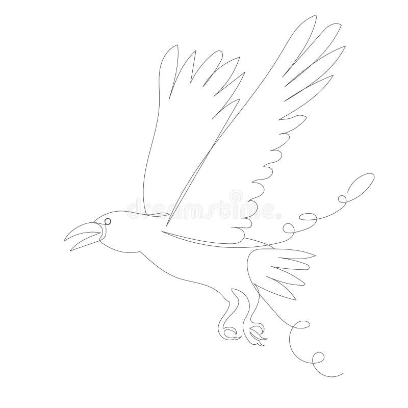 Crow Flying One Continuous Line Drawing Stock Vector - Illustration of ...