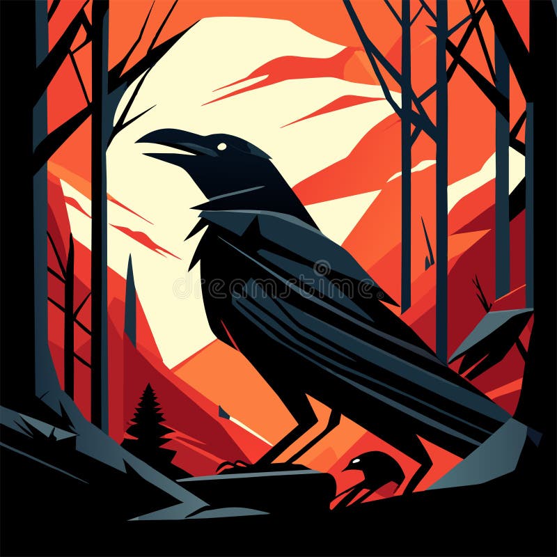 Crow in the Forest. Vector Illustration of a Crow in the Forest Stock ...