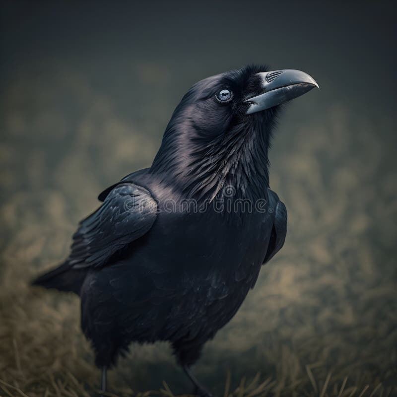 Crow Staring Up in the Grass Stock Illustration - Illustration of ...