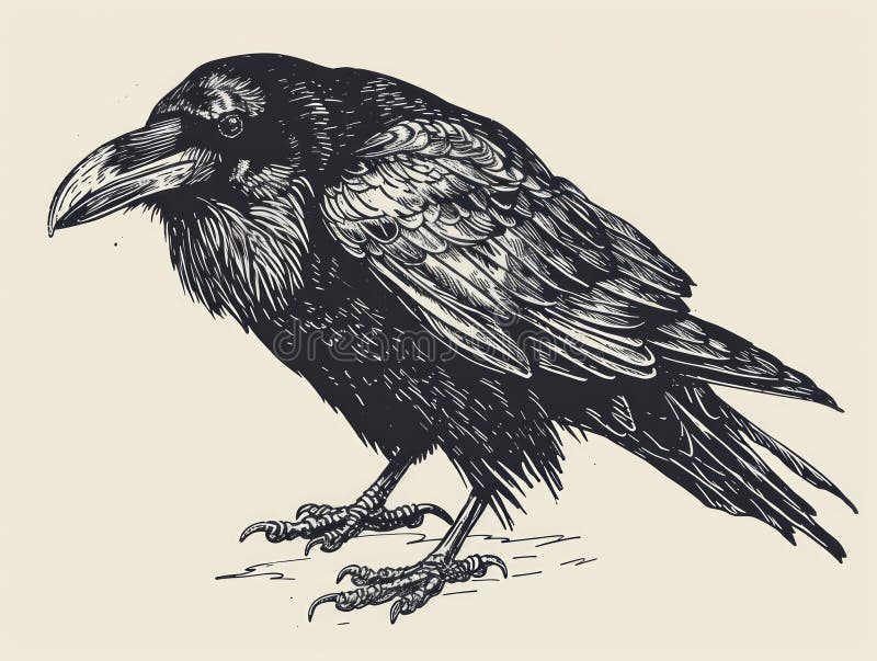 Crow. Hand Drawn Vector Illustration in Engraving Style Stock ...