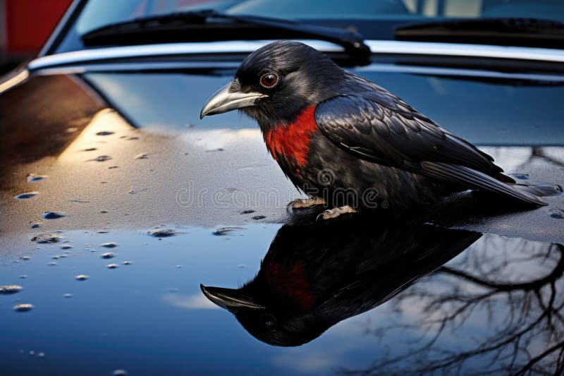 A Crow Looking at Its Reflection on a Shiny Car Bonnet Stock Image ...
