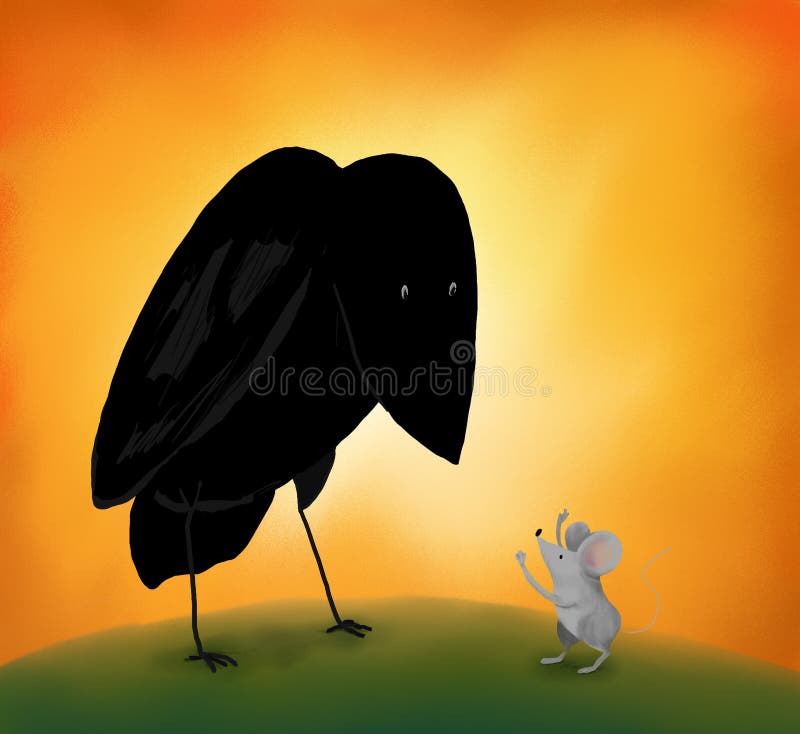 Crow and mouse stock illustration. Illustration of small - 13189806