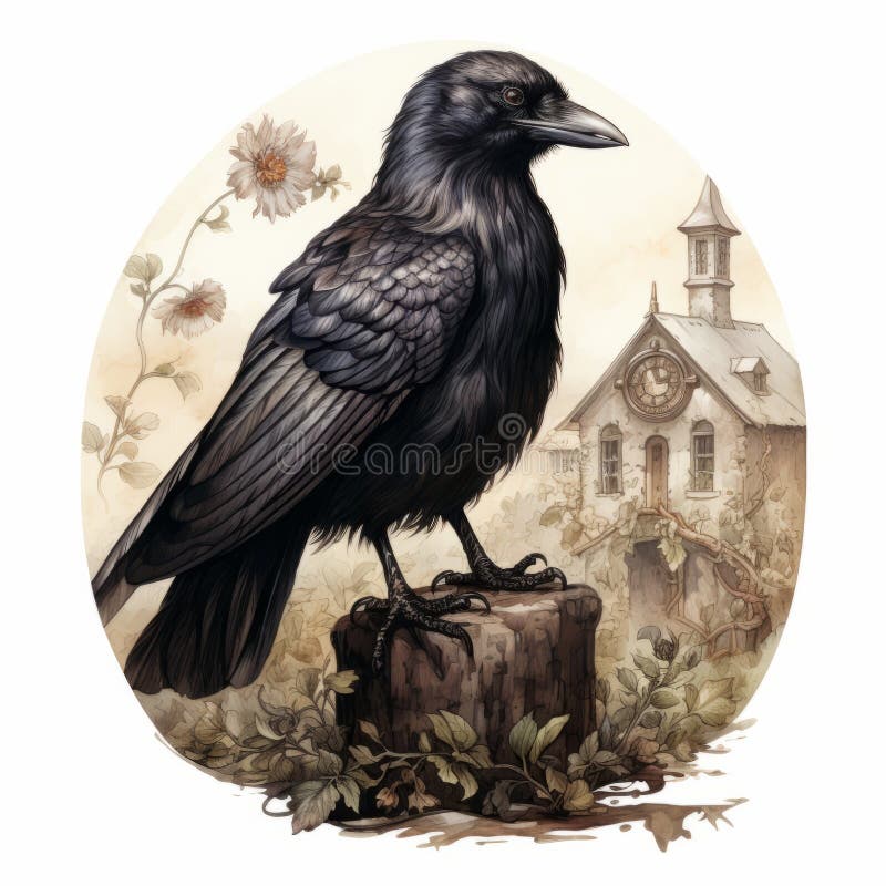Detailed Botanical Illustration of a Young Female Crow in Beatrix ...