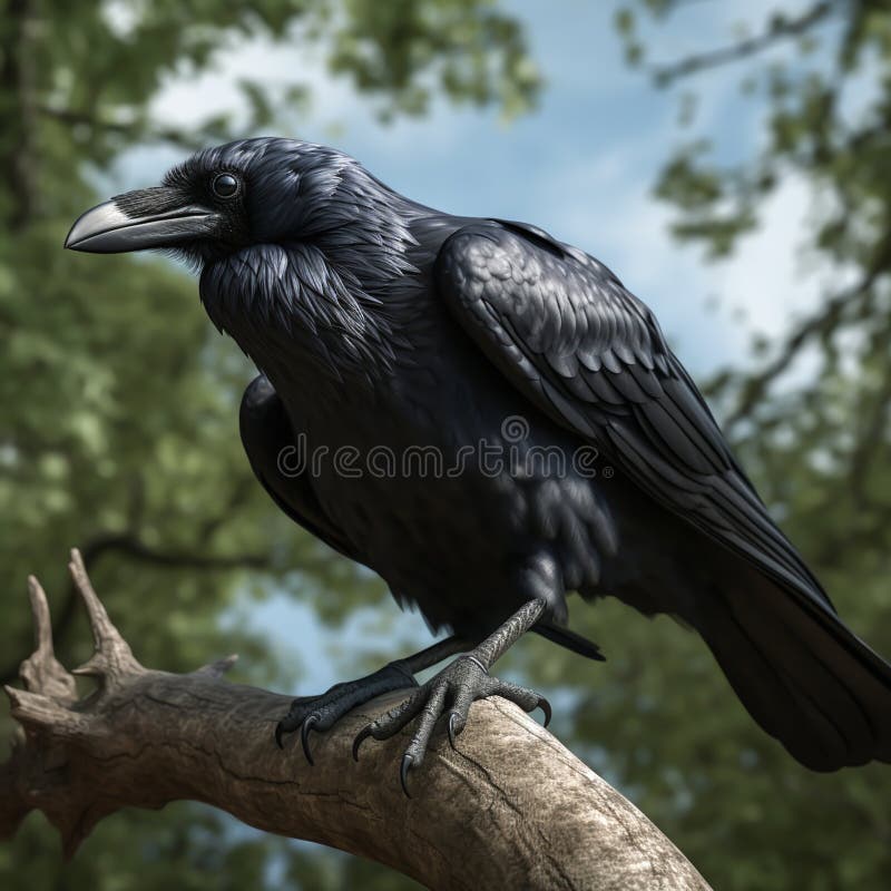 Crow Perched on Tree Branch. AI Generative Stock Illustration ...