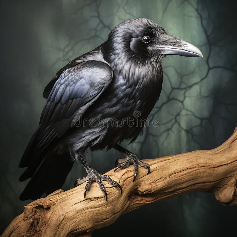 Crow Perched on Tree Branch. AI Generative Stock Illustration - Illustration of heron, nature ...