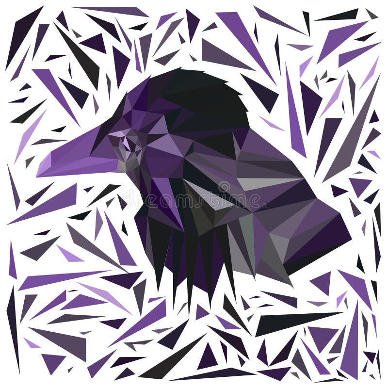 Crow in Purple Tones Framed by Scattered Triangles Stock Vector ...