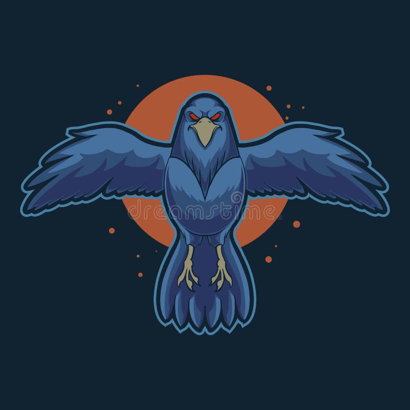 Crow Raven Vector Illustration on Night Sky Stock Vector - Illustration ...