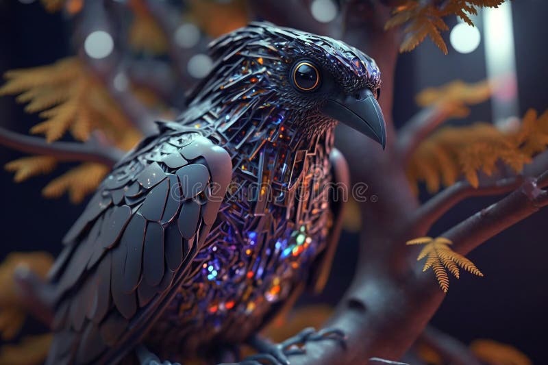 Crow Robotic Cyber Bird on Tree Ilustrative Ai Ilustração Stock ...