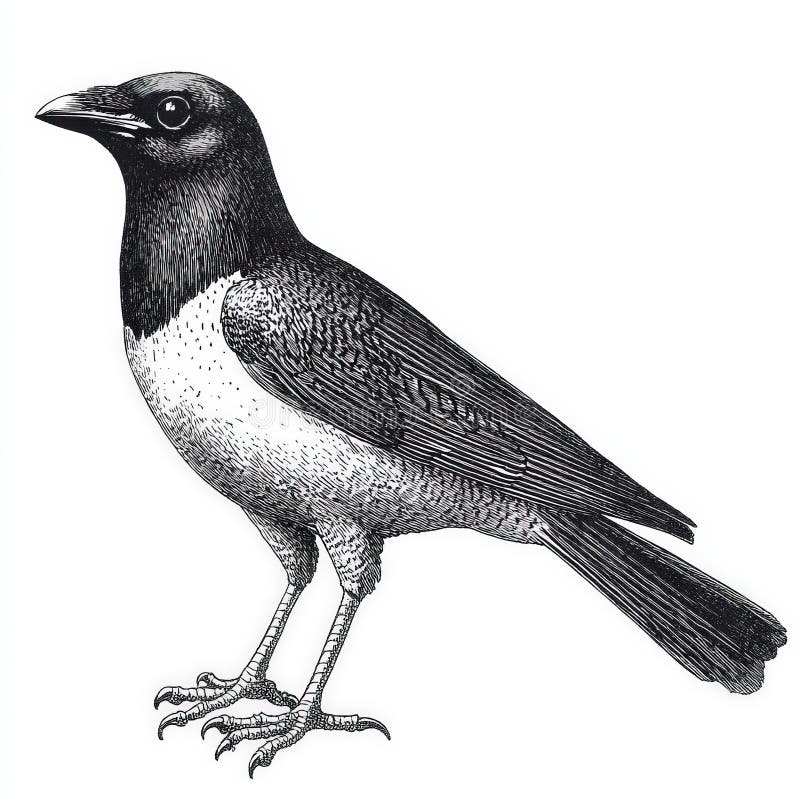 Crow Silhouette , Black and White Illustration Isolated on White ...