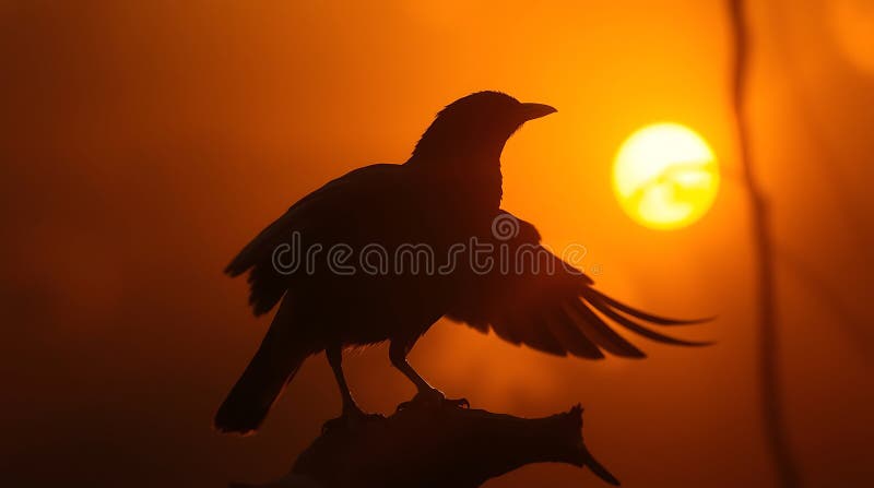 Crow Silhouette at Sunset, stock photo. Image of silhouette - 349464362