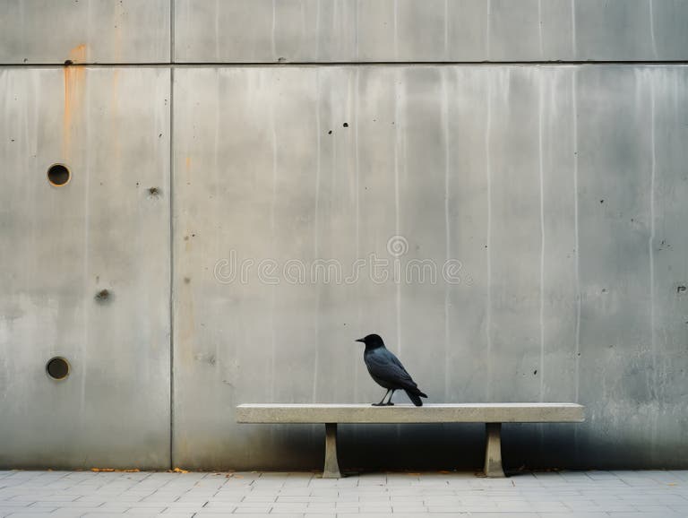 A Crow Sitting on a Bench in Front of a Wall Stock Photo - Image of ...