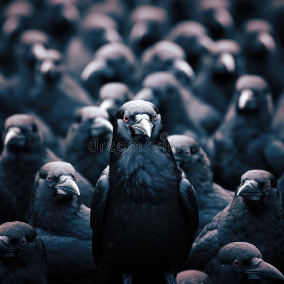 Crow Standing Out in a Crowd Background. Stock Illustration ...