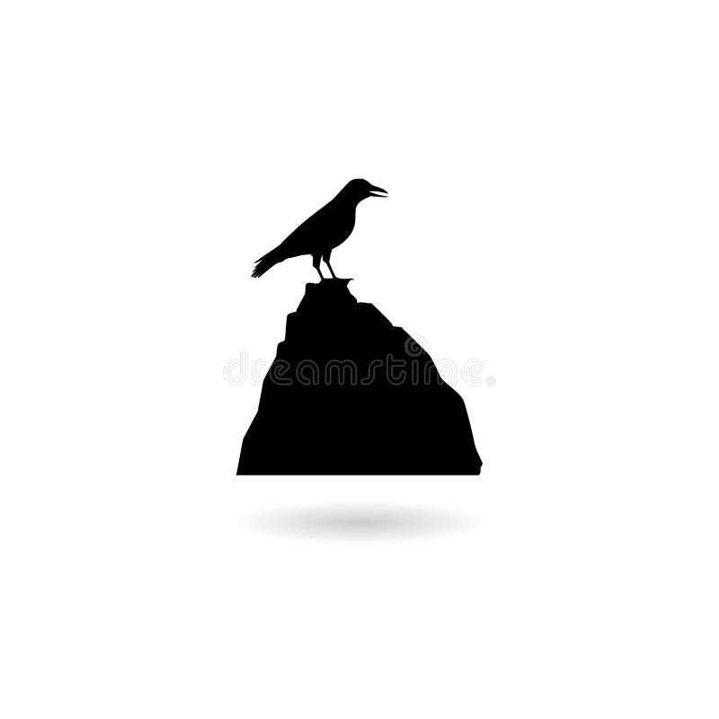 Crow on Stone Icon with Shadow Stock Vector - Illustration of mascot ...