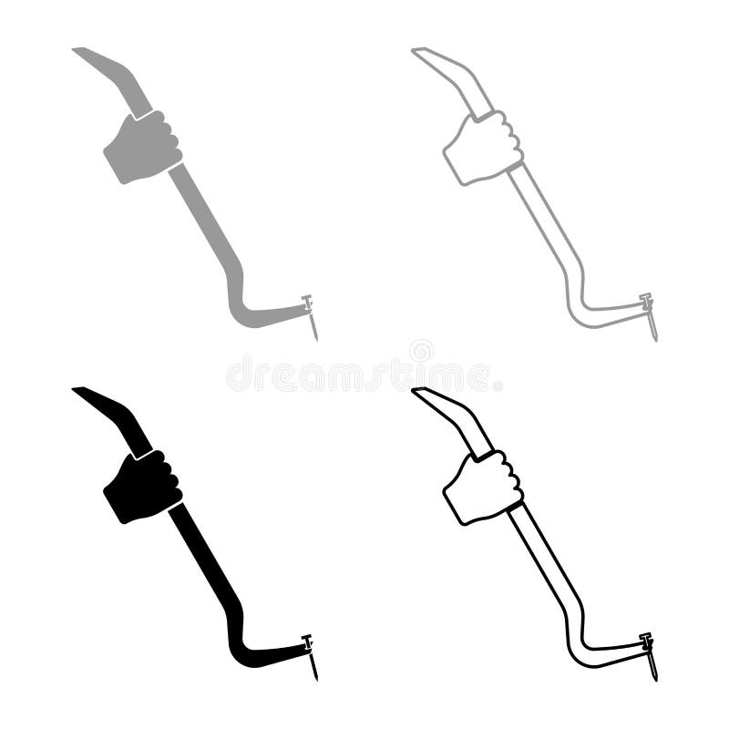 Crowbar Tool in Hand Remove Nail Holder Pulls Set Icon Grey Black Color ...