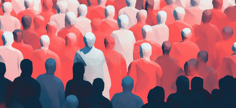 Crowd of Abstract Figures in Red and Blue Tones Representing Diversity ...