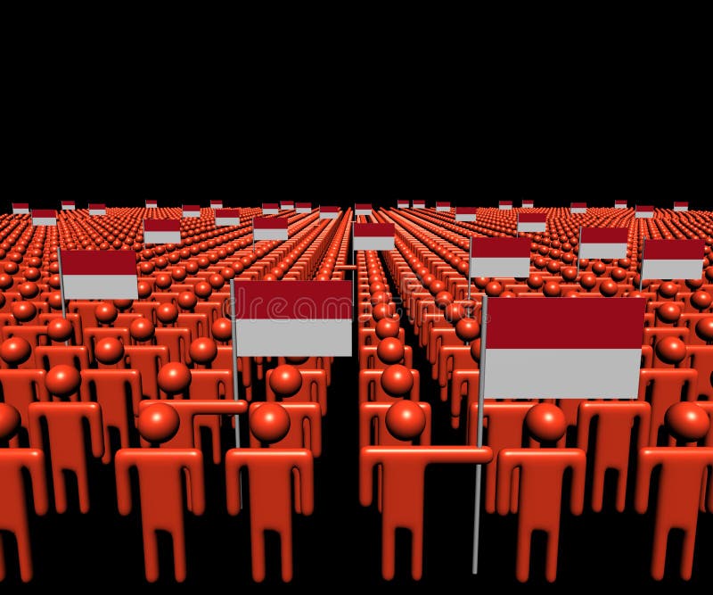 Crowd of abstract people with many Indonesian flags illustration, Crowd ...